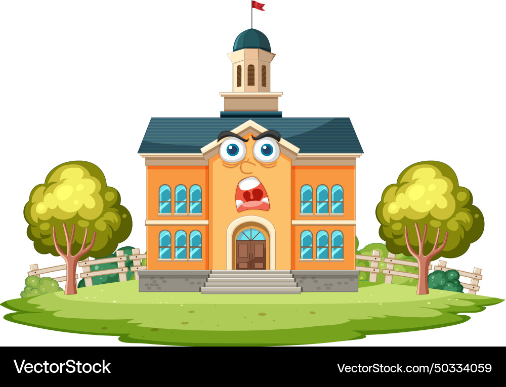 Animated school building with a surprised Vector Image