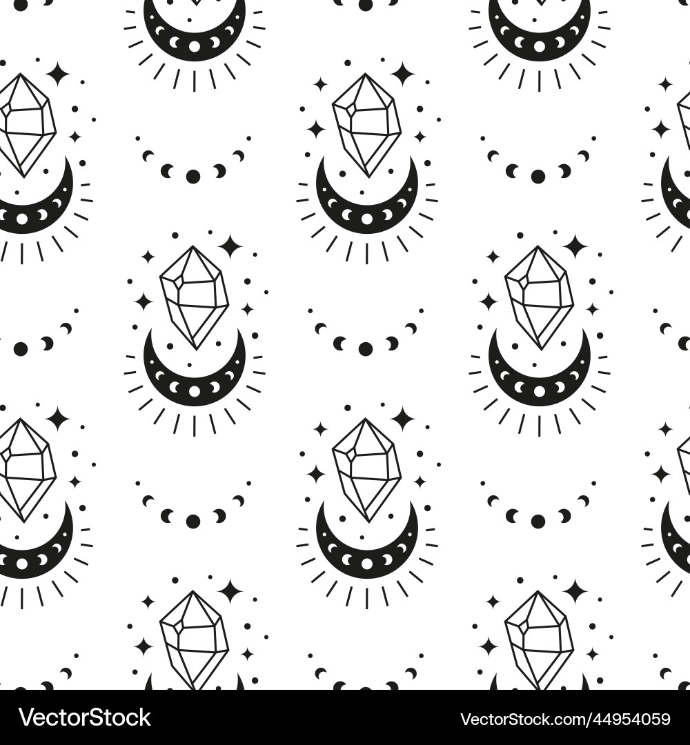 Celestial Moon & Crystal Pattern Royalty Free Vector