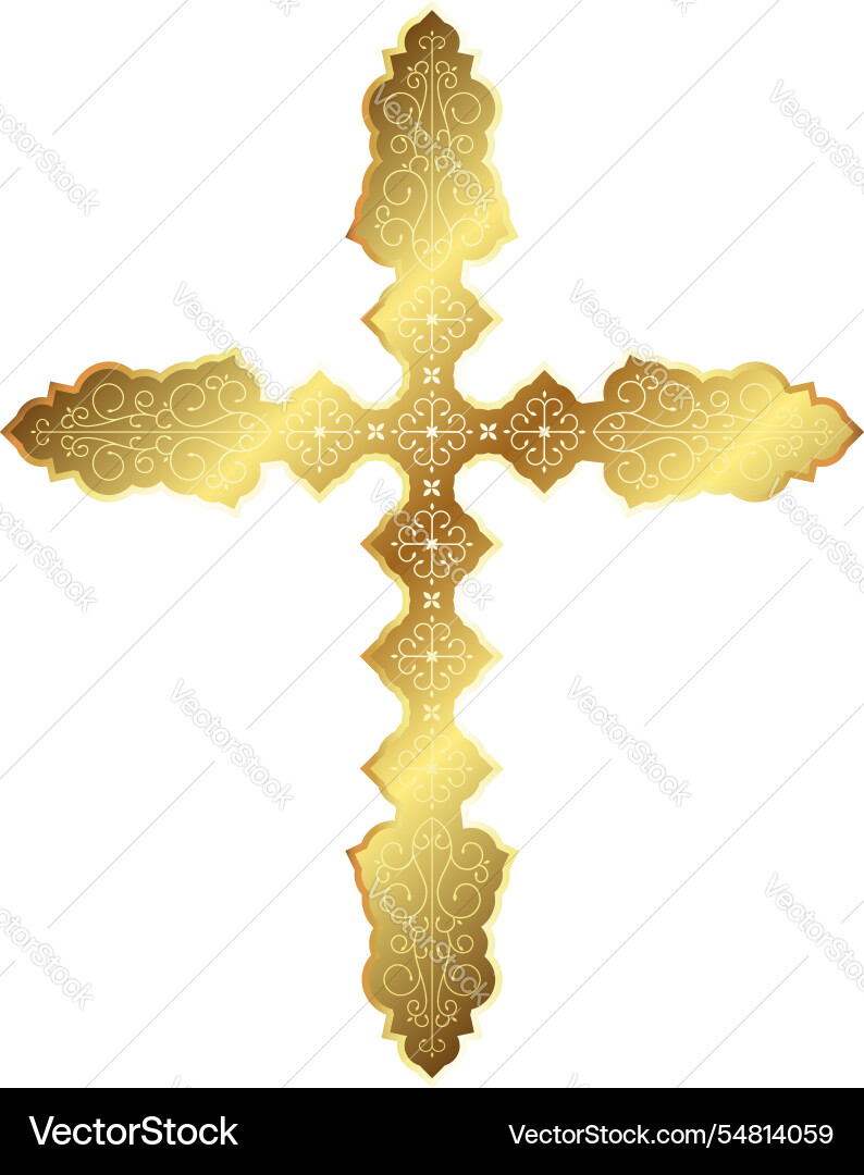Golden bright christian cross with carved pattern Vector Image