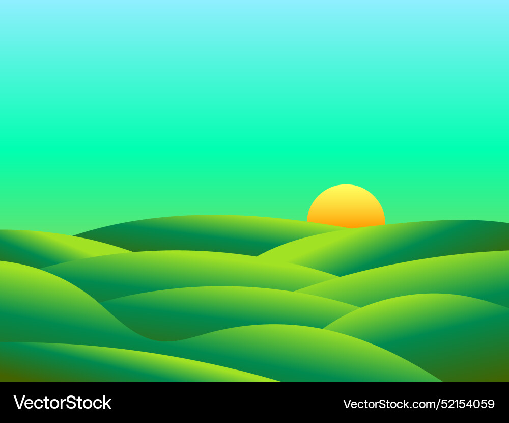 Gradient green meadows at dawn in a minimalist Vector Image