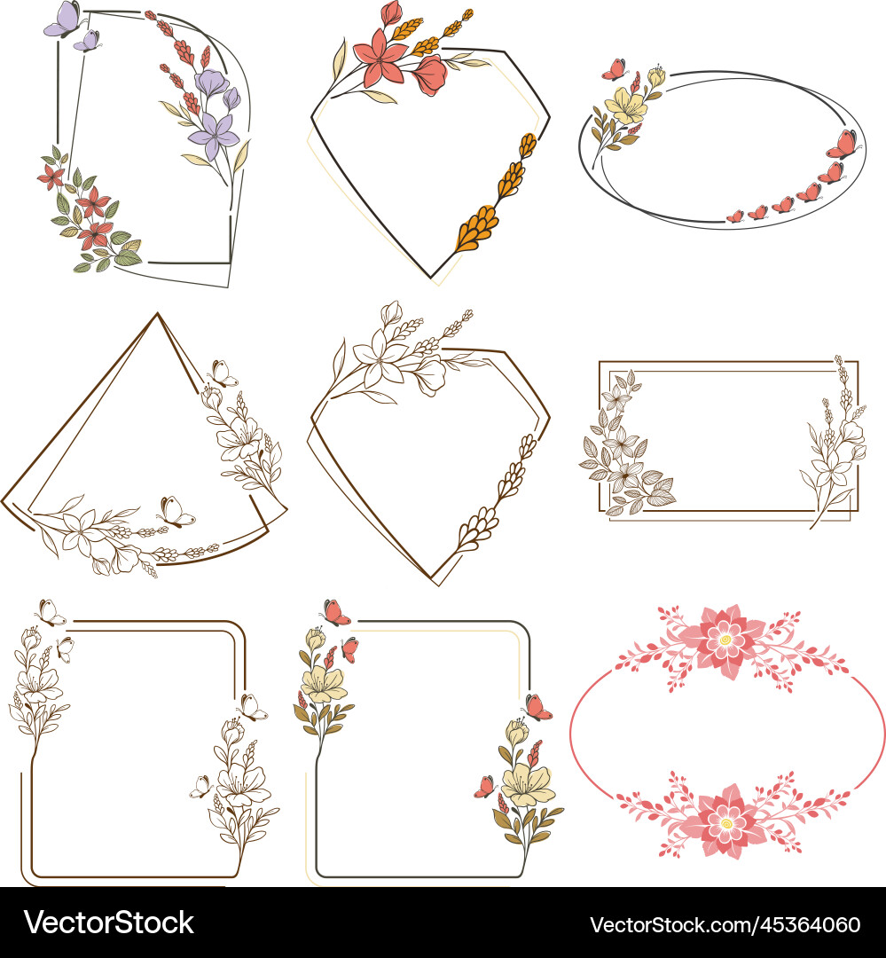 Boho flower frame set collections Royalty Free Vector Image