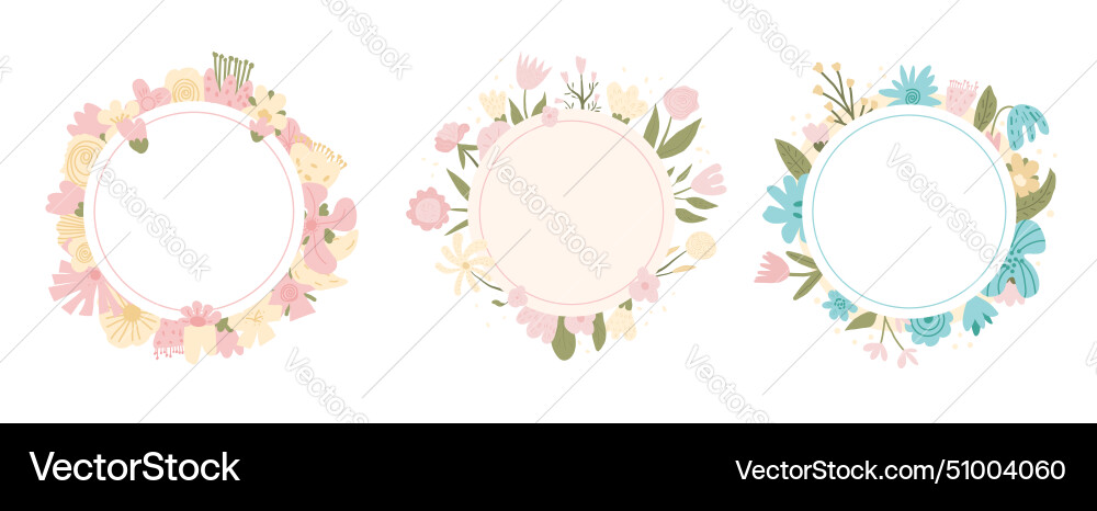 Botanic round frame set childish style border Vector Image