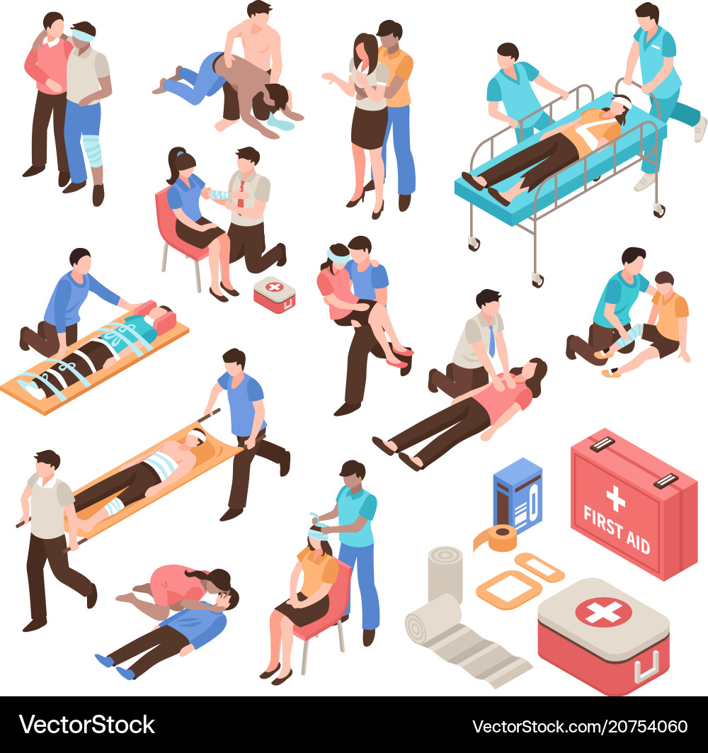 First aid isometric set Royalty Free Vector Image