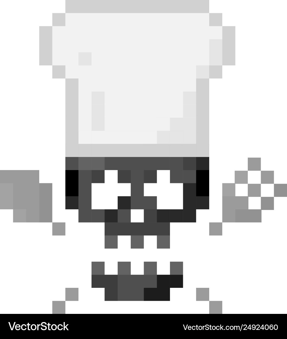 Pixel art sign skull with crossbones and chef hat Vector Image
