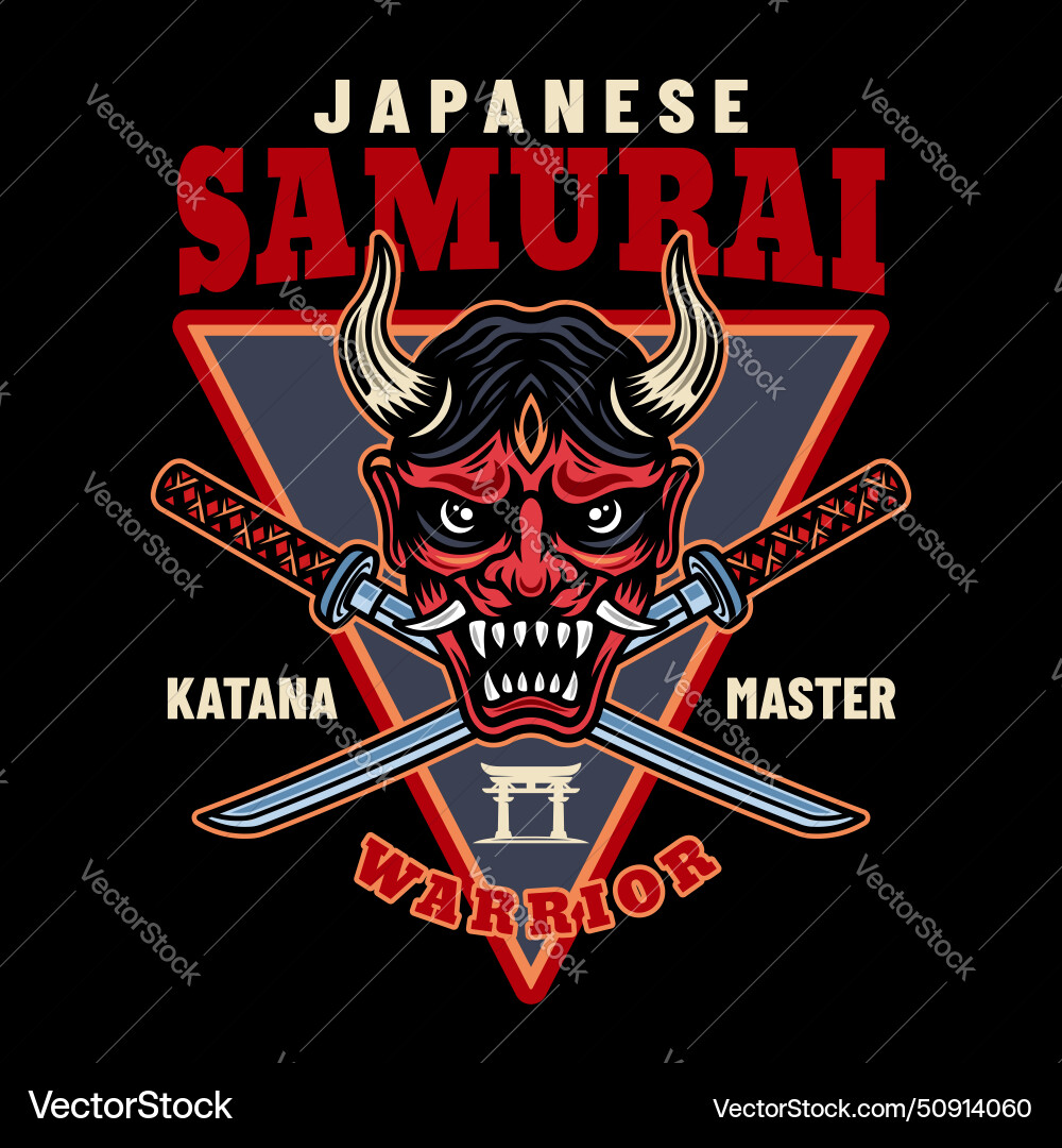 Samurai colored emblem badge label Royalty Free Vector Image