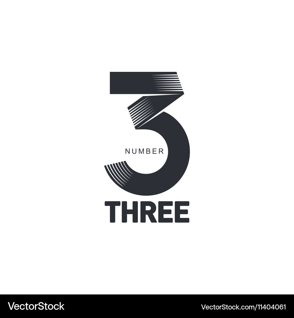 Black and white number three strips logo template Vector Image