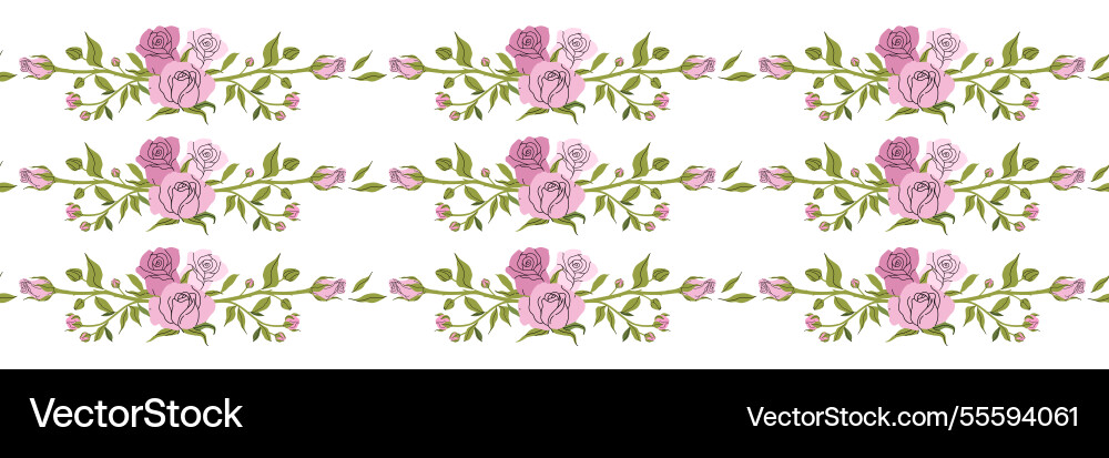 Delicate pink rose horizontal border minimalist Vector Image