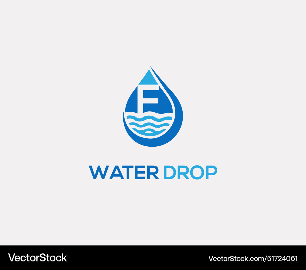 F letter with water waves and blue drops logo Vector Image