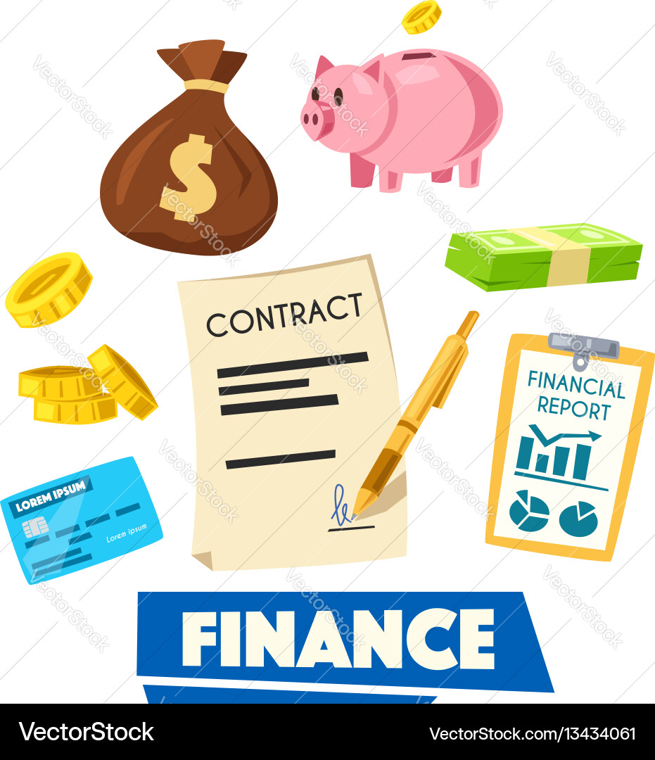 Finance poster with money banking card and report Vector Image