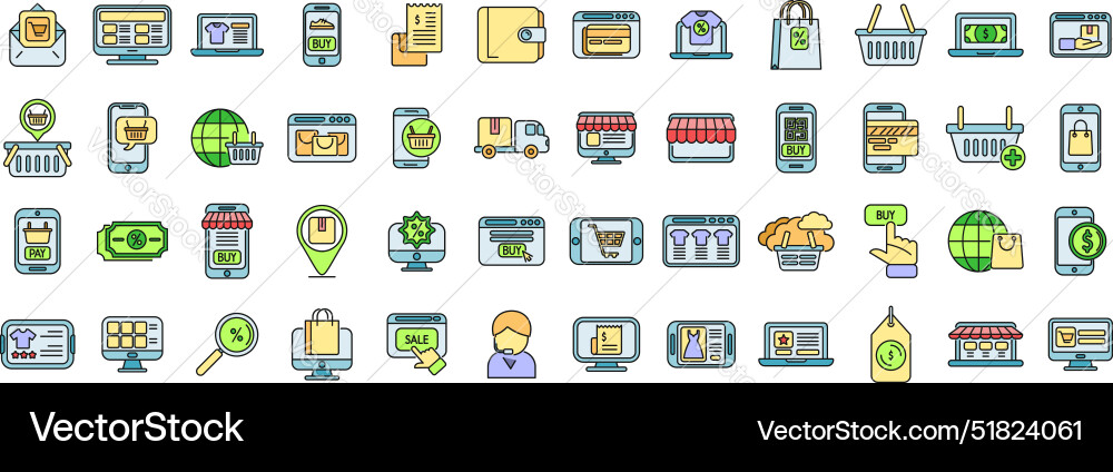 Online store icons set color line Royalty Free Vector Image