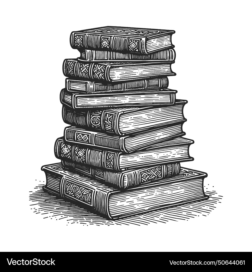 Stack of antique books sketch Royalty Free Vector Image