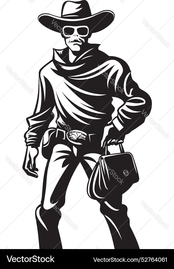 Stealthy showdown cartoon masked cowboy robber Vector Image