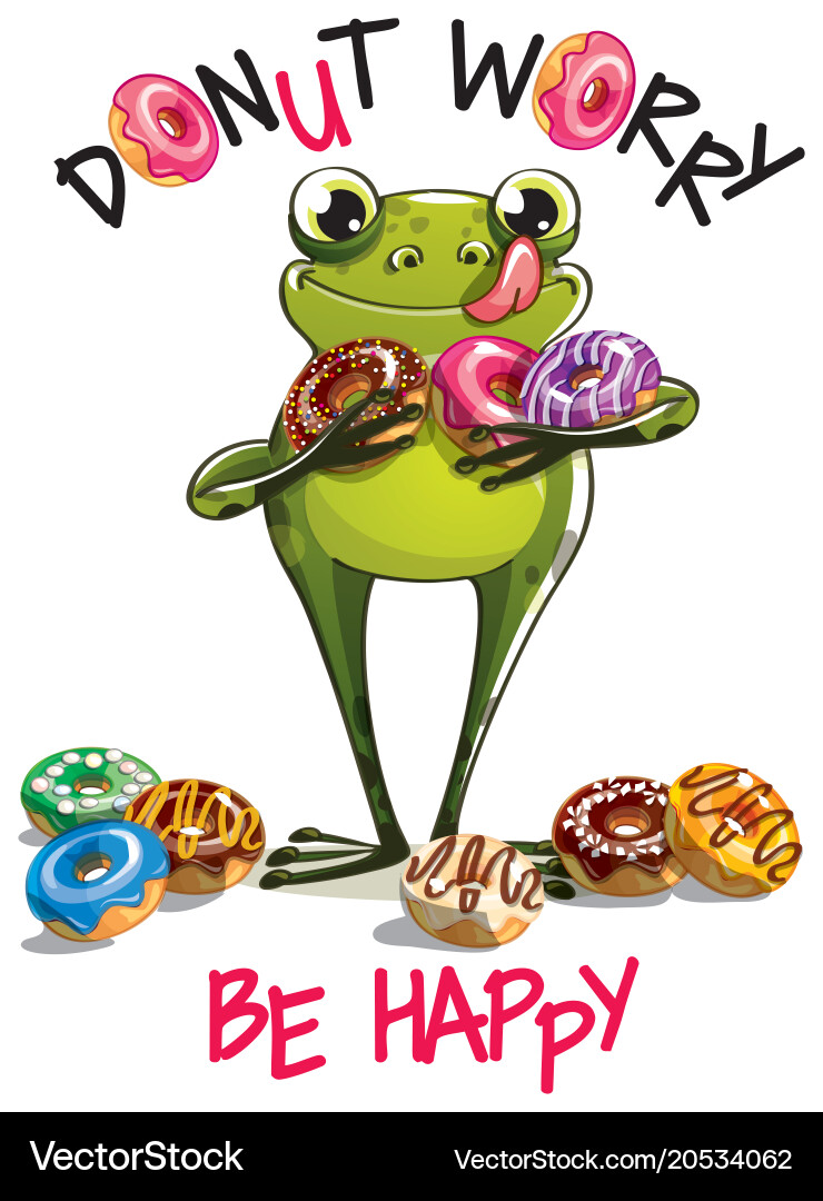 Cartoon frog with donuts Royalty Free Vector Image