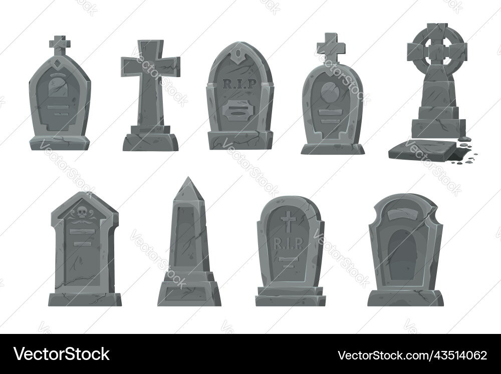 Cemetery graves gravestones graveyard tombstones Vector Image