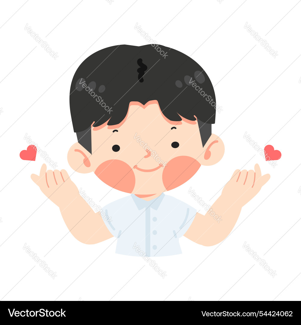 Kid boy make mini heart love sign Royalty Free Vector Image