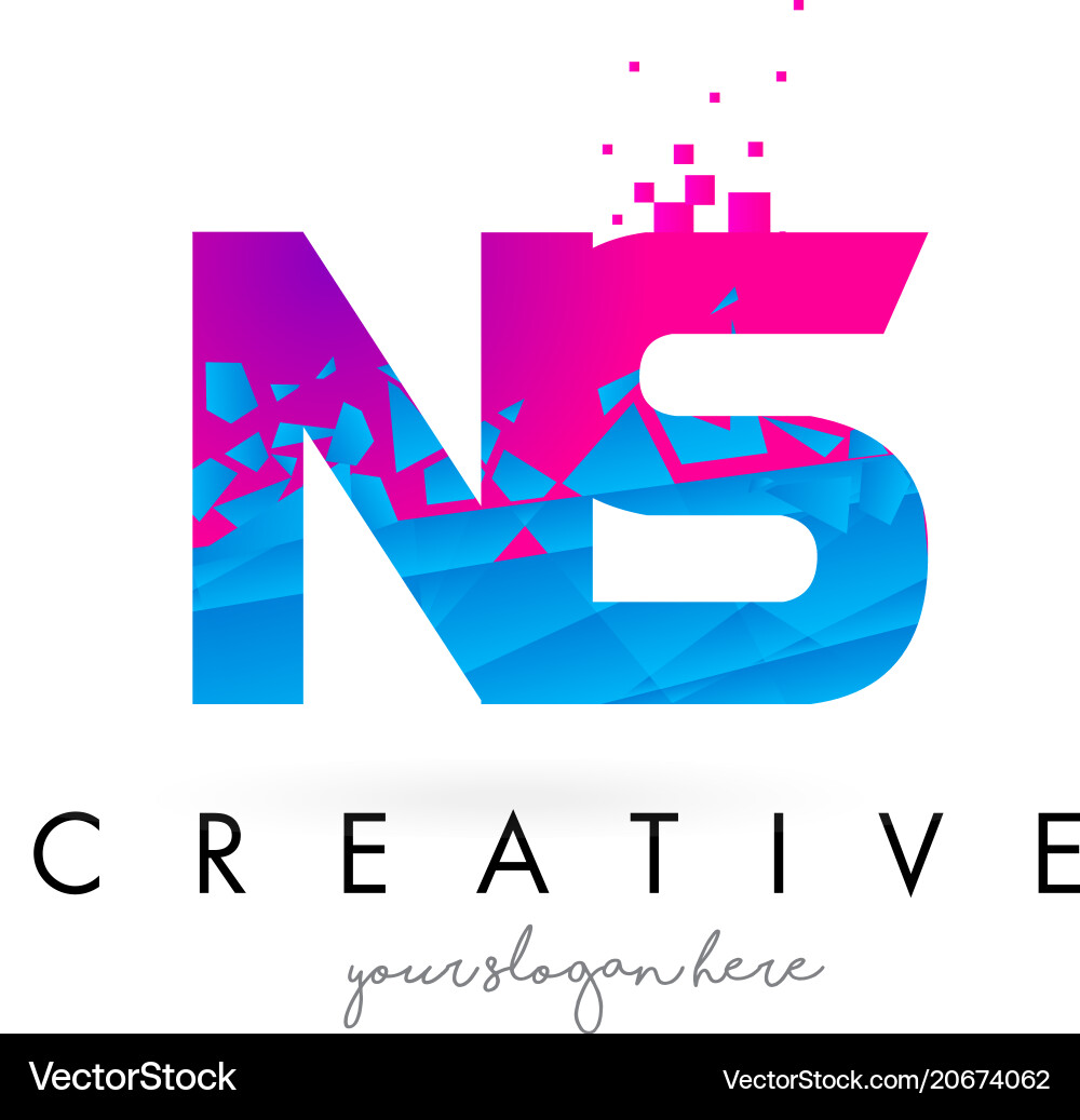 Ns n s letter logo with shattered broken blue Vector Image