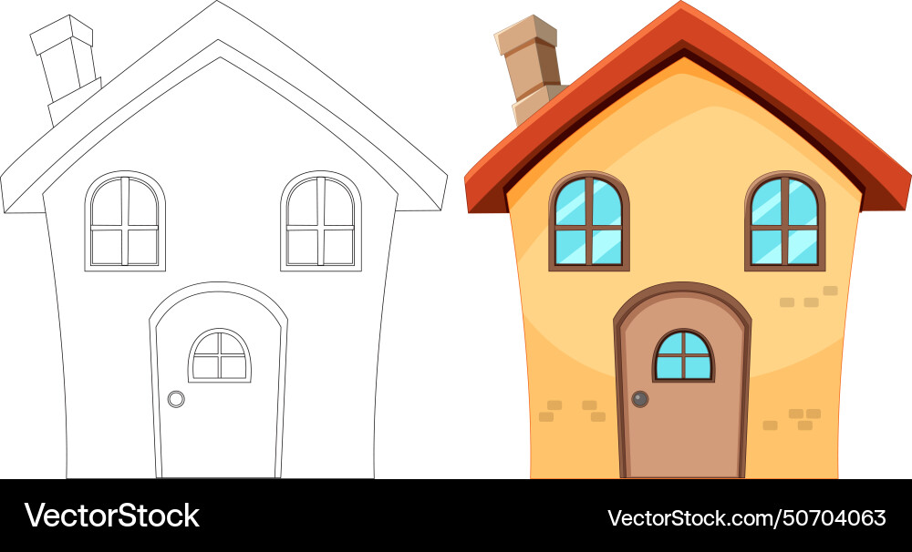 A house before and after coloring Royalty Free Vector Image