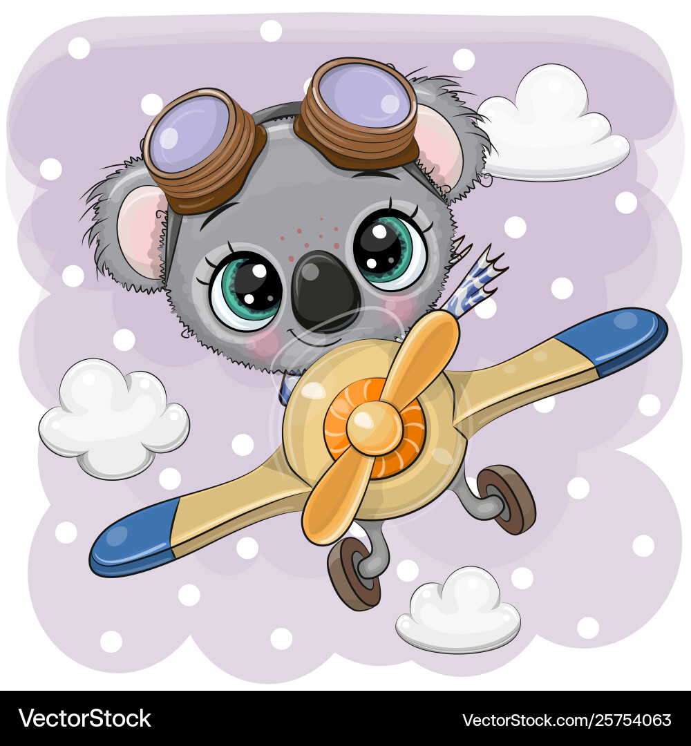 Cute koala is flying on a plane Royalty Free Vector Image