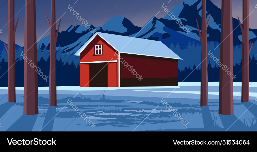 A view of farmhouse under tree Royalty Free Vector Image