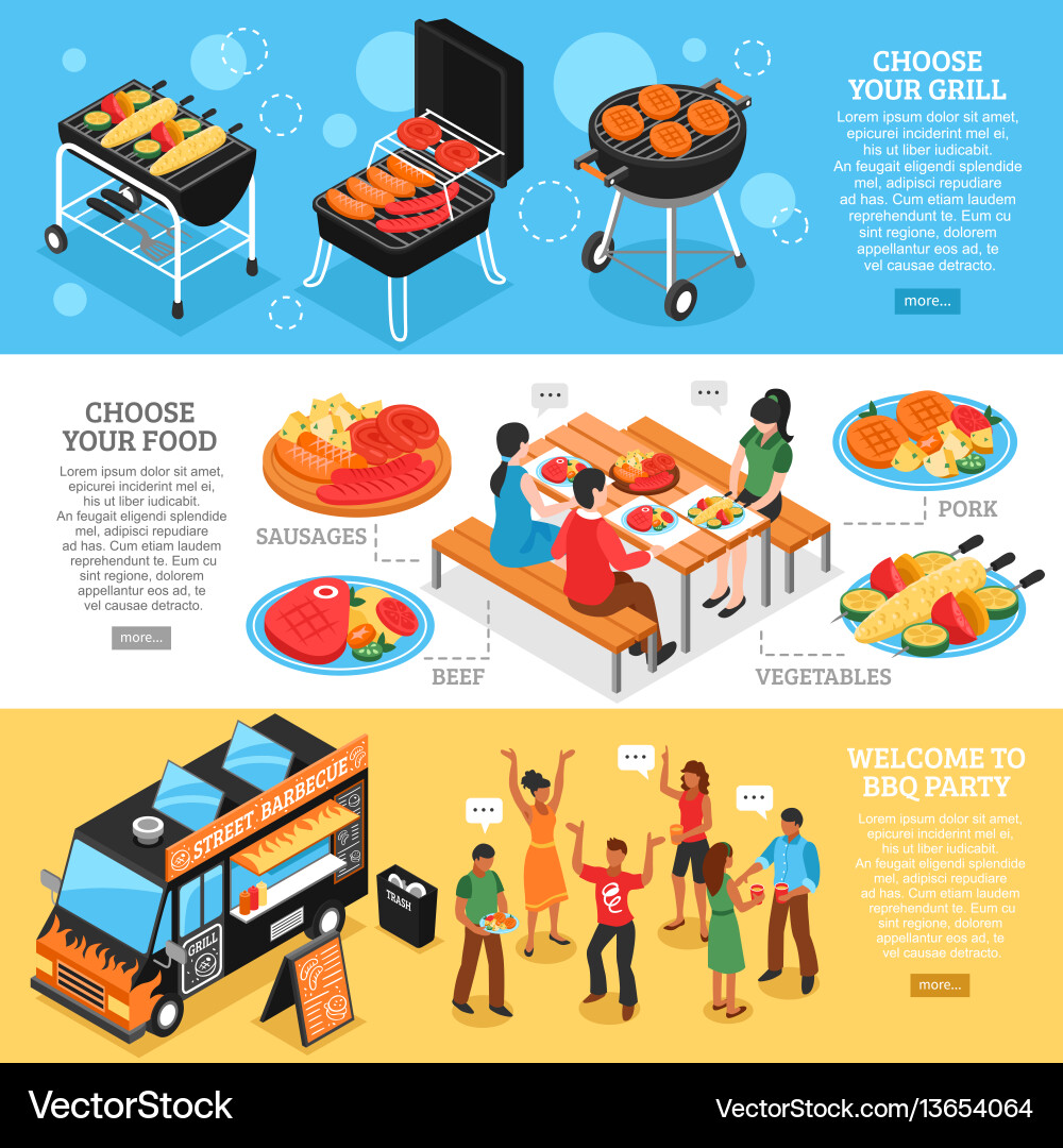 Barbecue Isometric Banners Royalty Free Vector Image
