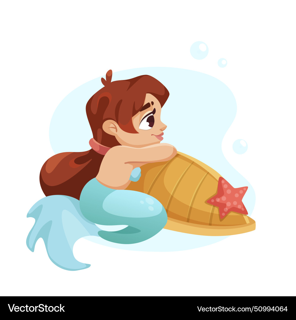 Cartoon mermaid resting on a shell Royalty Free Vector Image