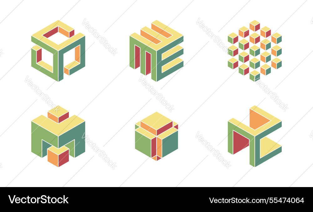 Collection of six unique isometric cube designs Vector Image