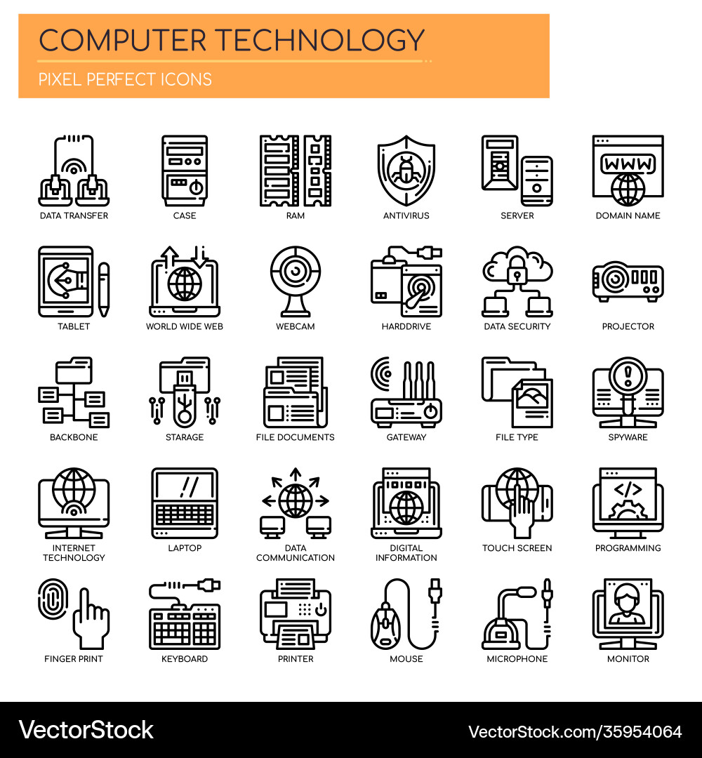 Computer technology thin line and pixel perfect Vector Image