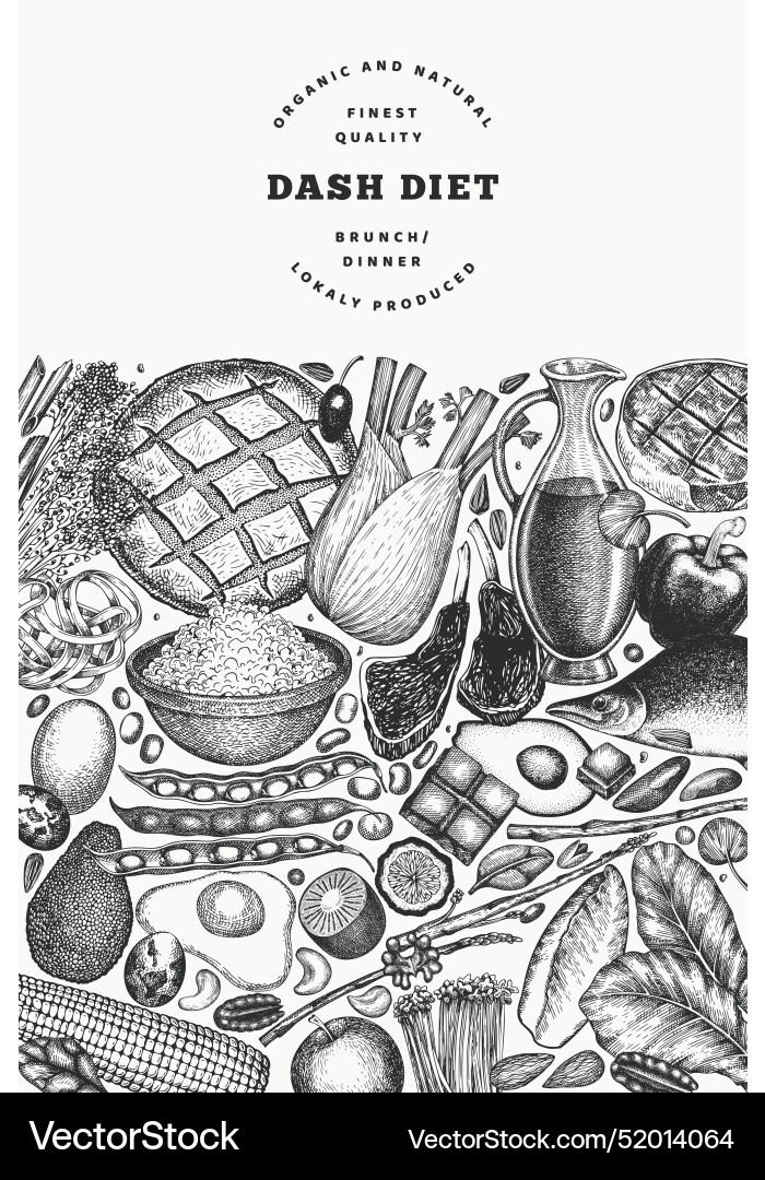 Dash diet design template hand drawn healthy food Vector Image