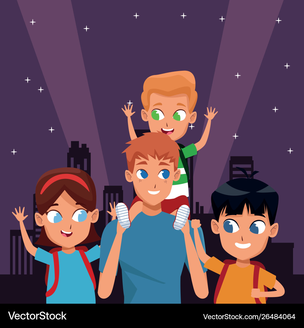 Family single father with kids Royalty Free Vector Image