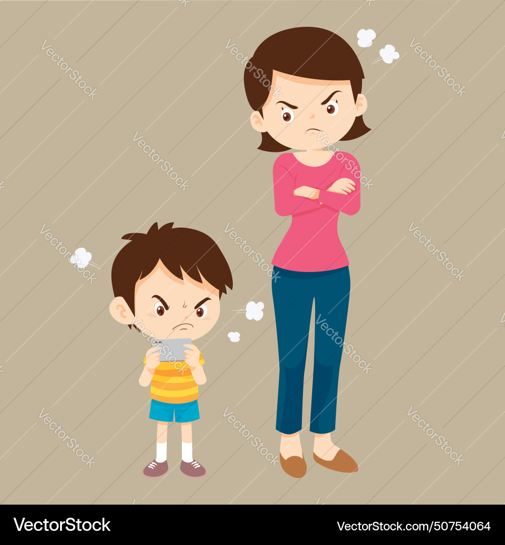 Parent angry to kid addicted phone Royalty Free Vector Image
