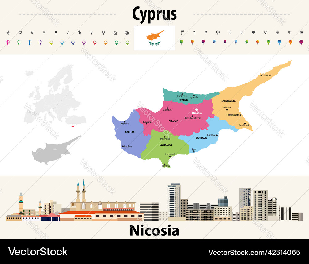 Cyprus administrative divisions map with main Vector Image