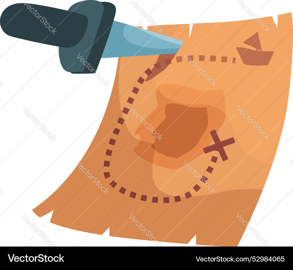 Knife pointing at x marks the spot on treasure map