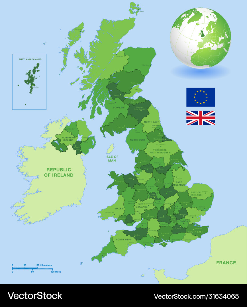 Uk administrative green map set Royalty Free Vector Image