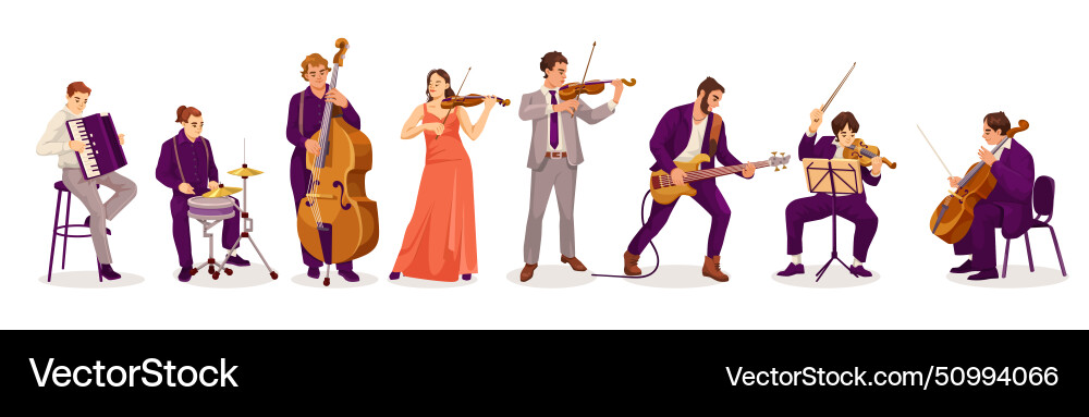 A group of animated musicians playing various Vector Image