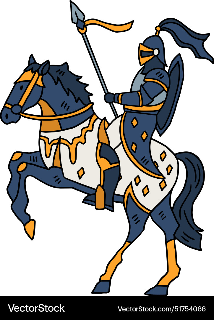 A knight on horseback is riding with shield Vector Image