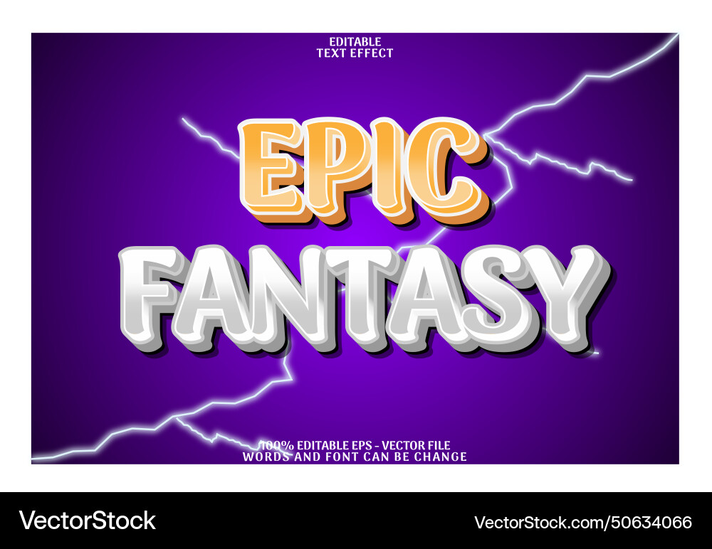 Epic fantasy editable text effect cartoon style Vector Image