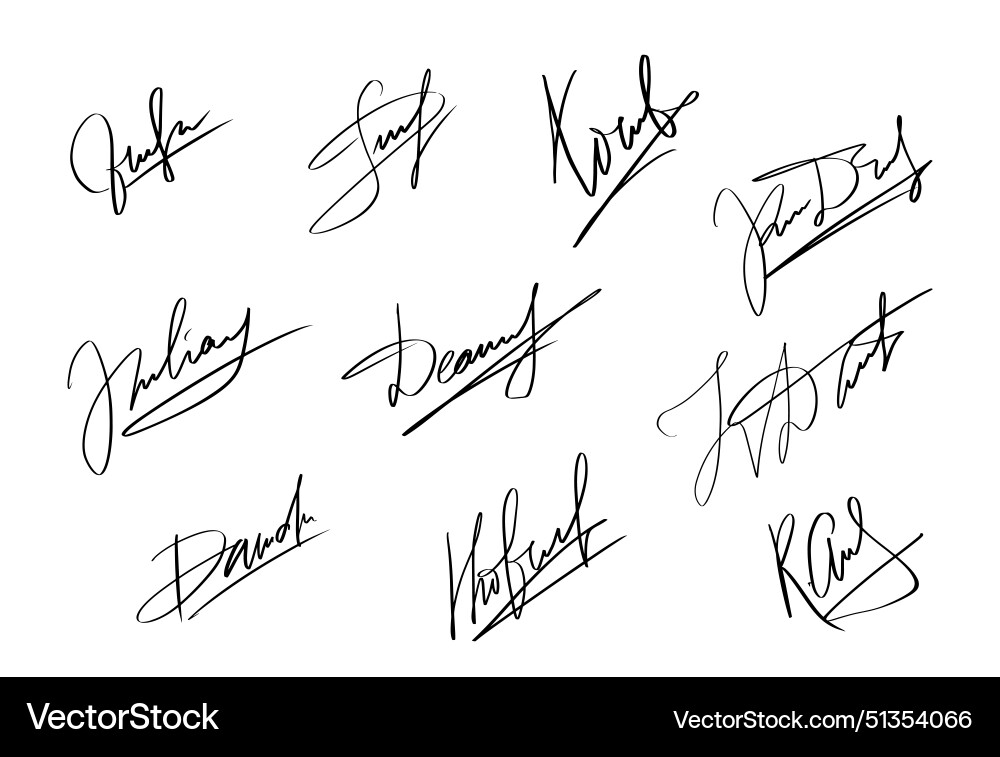 Handwriting autograph set personal fictitious Vector Image