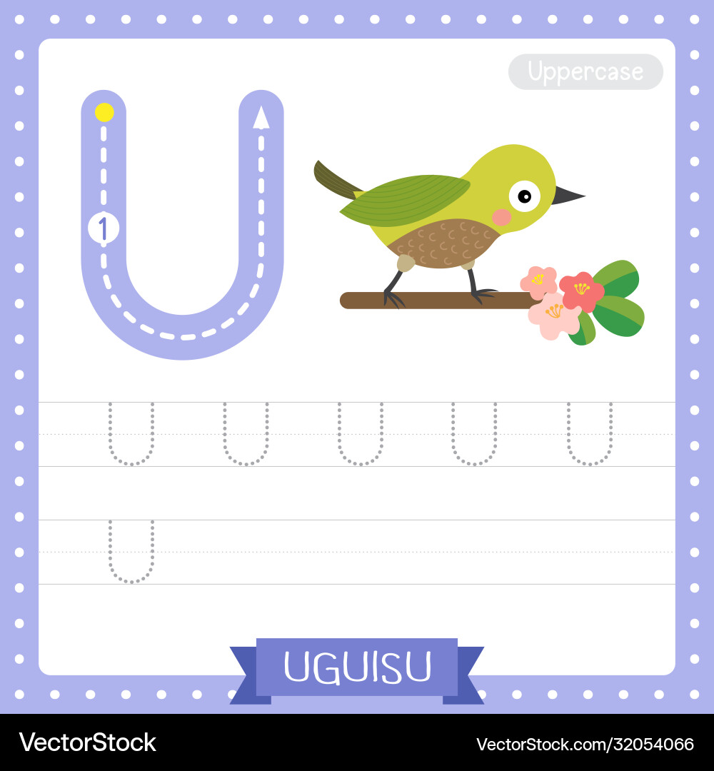 Letter u uppercase tracing practice worksheet Vector Image