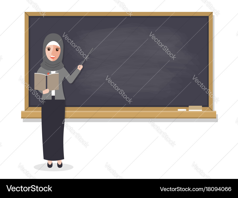 Muslim teacher teaching student in classroom Vector Image