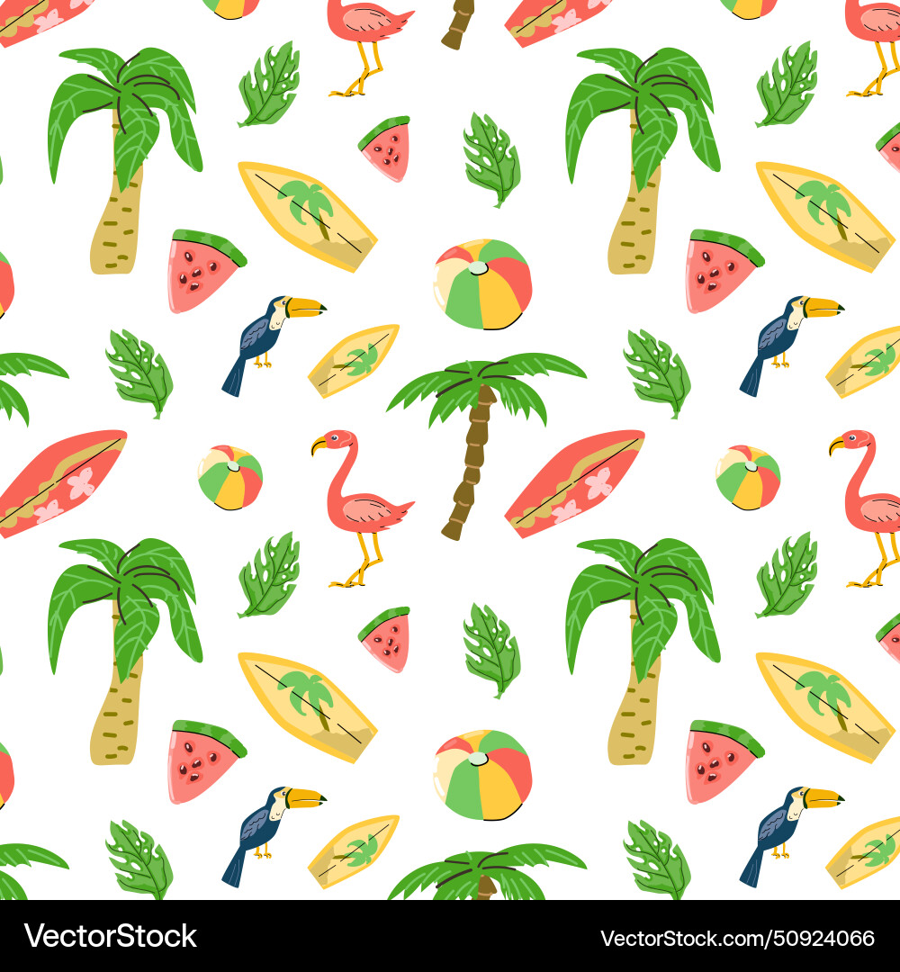 Summer beach tropical bird toucan and flamingo Vector Image