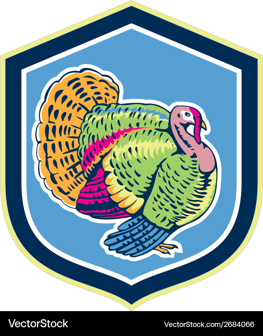 Wild turkey side view shield retro Royalty Free Vector Image
