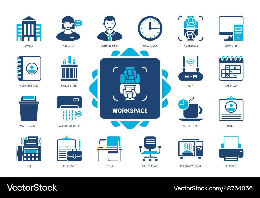 Workspace solid icon set Royalty Free Vector Image