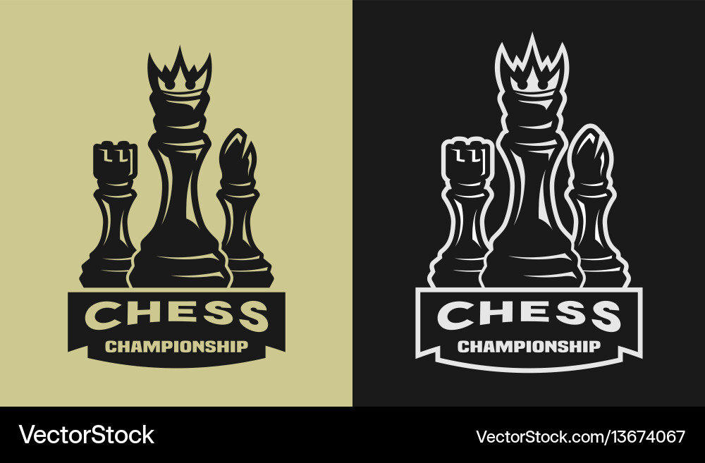 Chess game championship emblem logo Royalty Free Vector