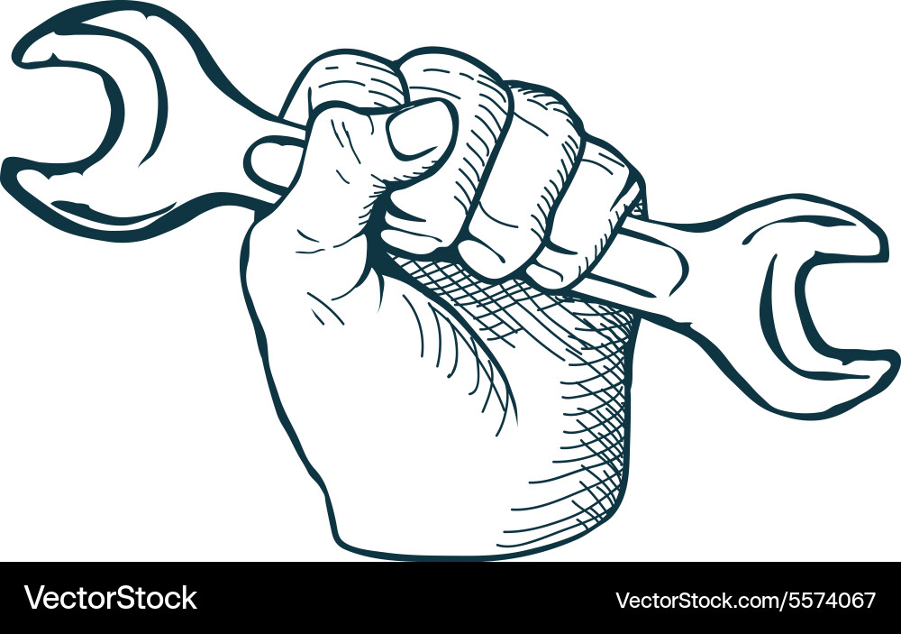 Hand drawn sketch vintage with wrench Royalty Free Vector