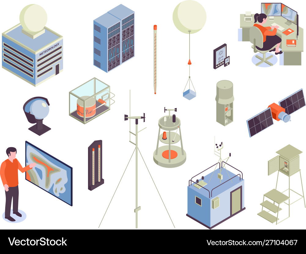 Meteorological systems icon set Royalty Free Vector Image