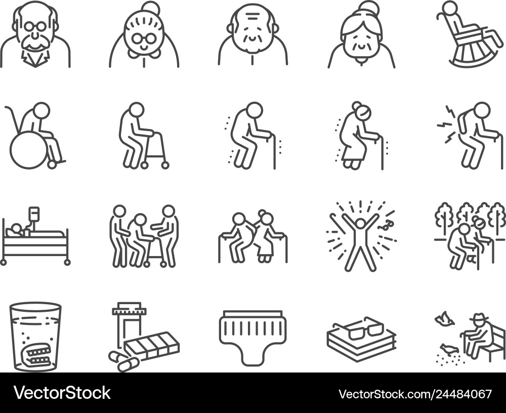 Old man line icon set Royalty Free Vector Image