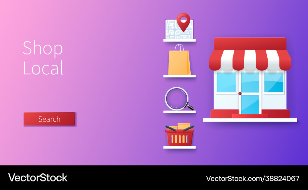 Shop local banner building map pointer Royalty Free Vector