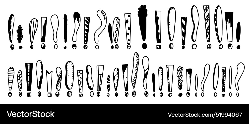 Whimsical doodle exclamation mark set Royalty Free Vector