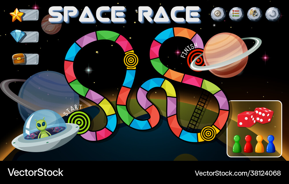 Board game with space theme template Royalty Free Vector