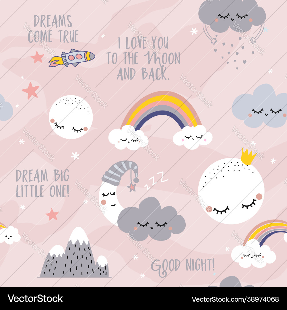 Clouds sky night scene pattern design for kids nur